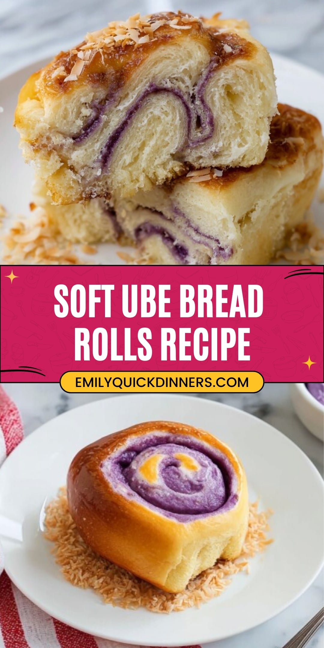 Ube Bread Rolls with Coconut and Ube Jam | Delicious Filipino Treat